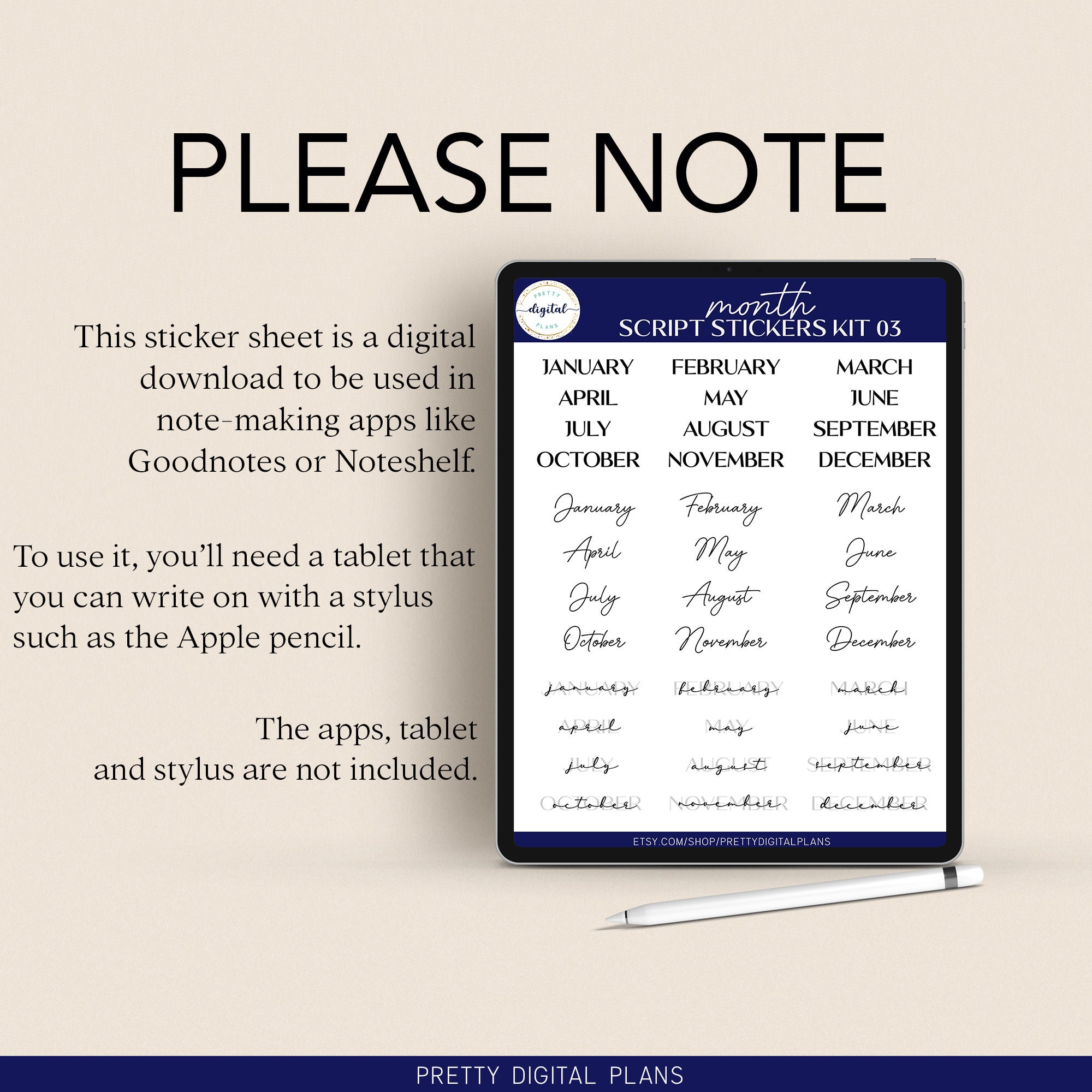 Months of the Year Digital Stickers for Planners Goodnotes Precropped ...