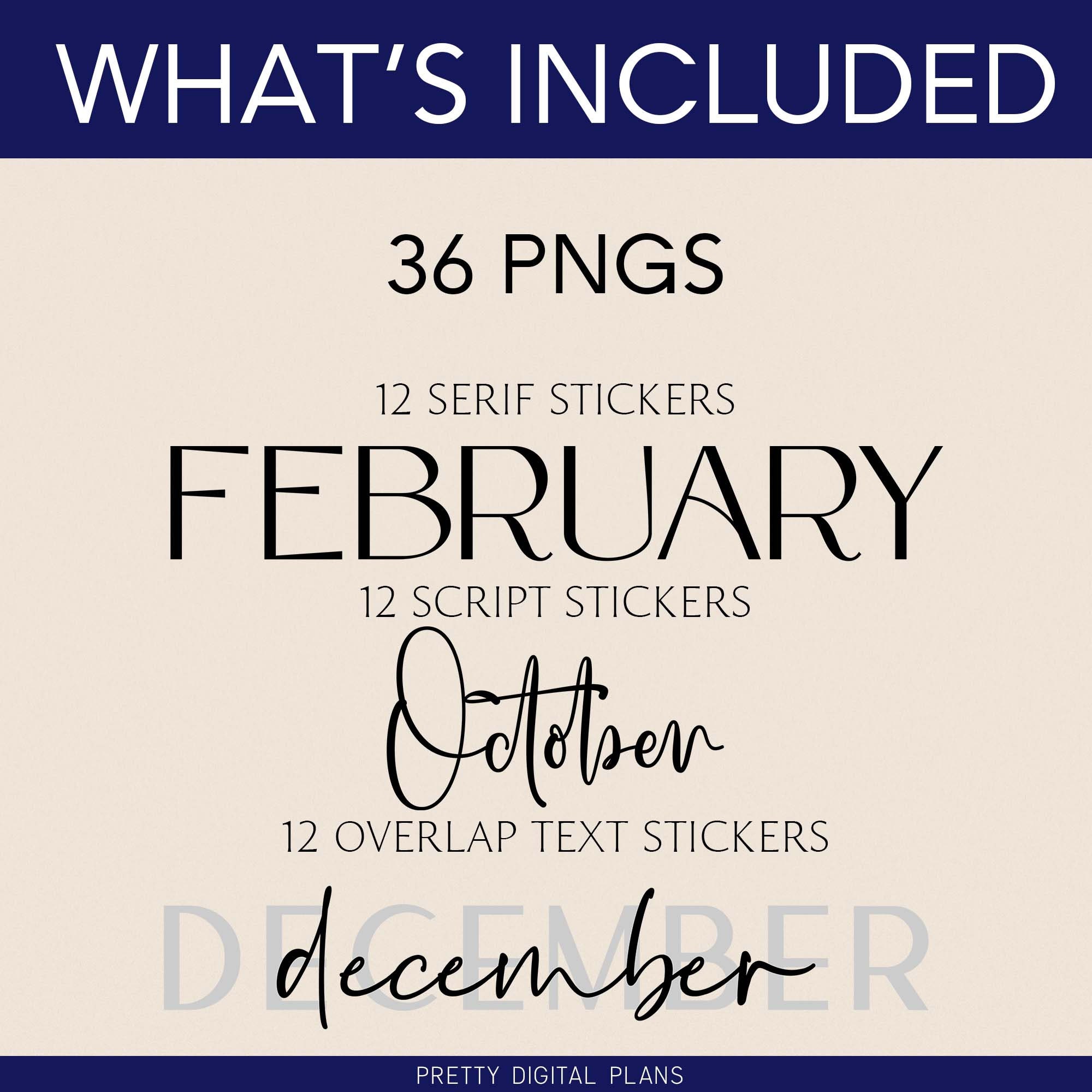 Month Digital Stickers Goodnotes Pre Cropped & Elements Collection ...