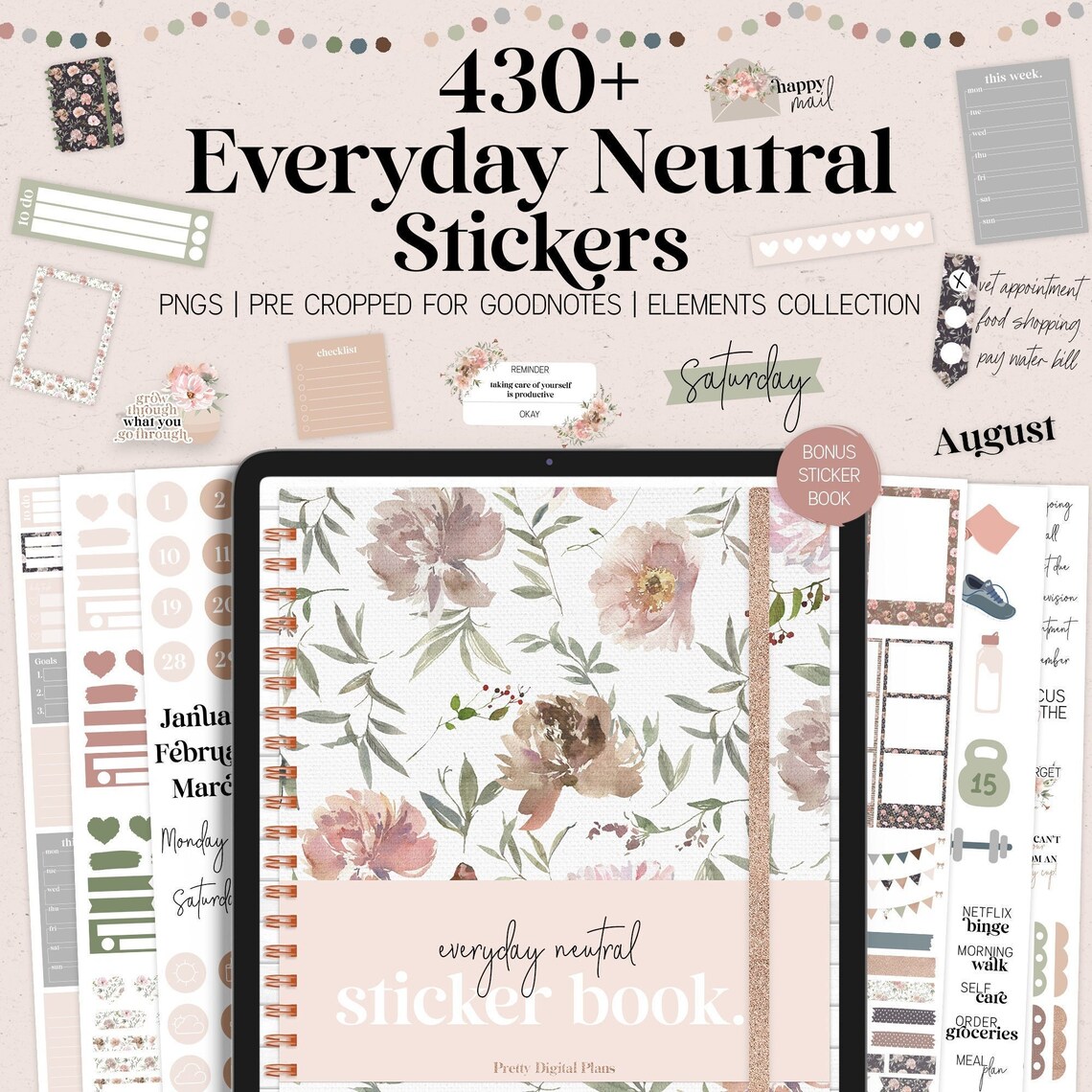 Everyday Digital Stickers Goodnotes Neutral Functional - Etsy
