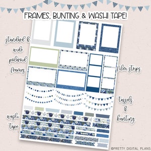 Blue Digital Stickers Goodnotes Floral Sticker Book Functional Planner ...