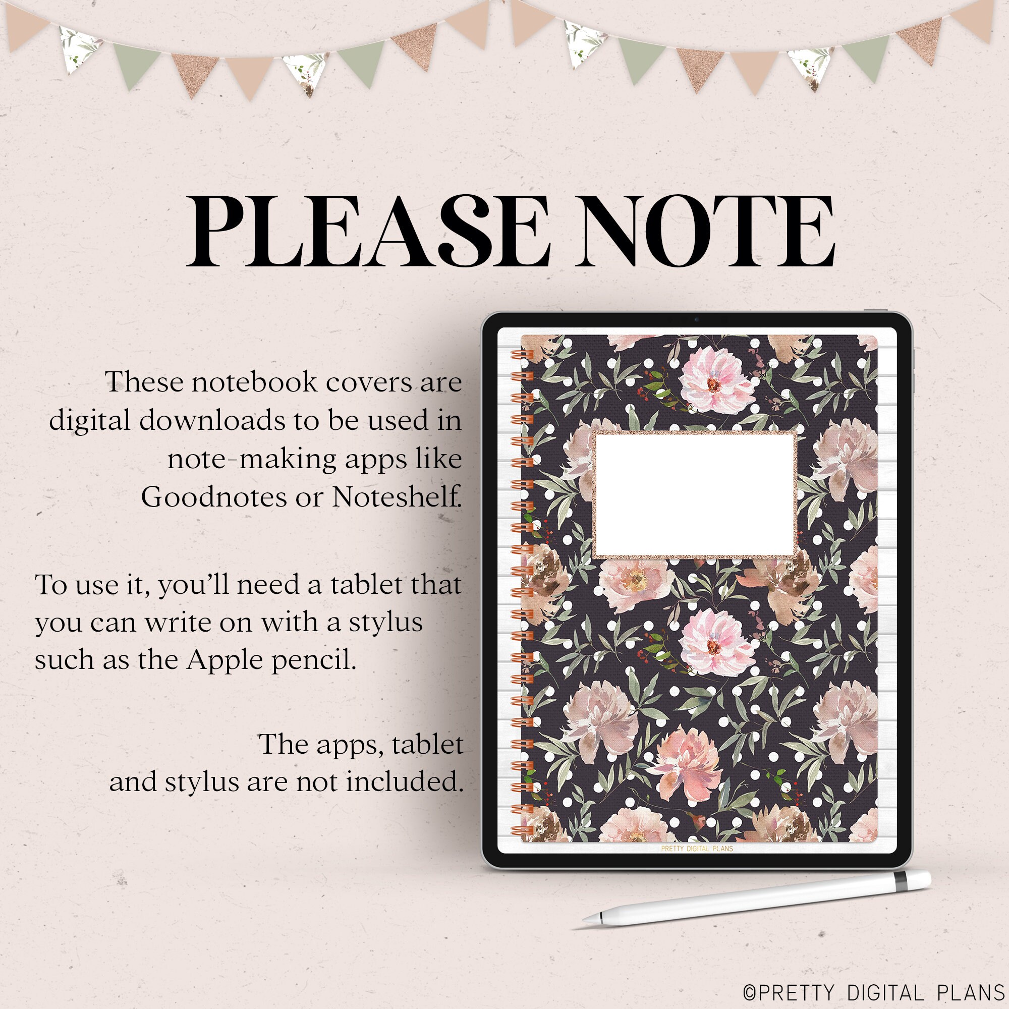 14 Neutral Floral Digital Notebook Cover Goodnotes Elements Collection ...