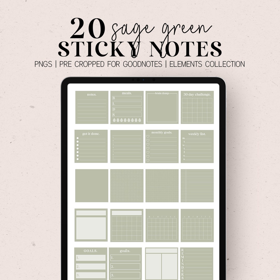 Sage Green Digital Sticky Notes Precropped Goodnotes Stickers to Do ...