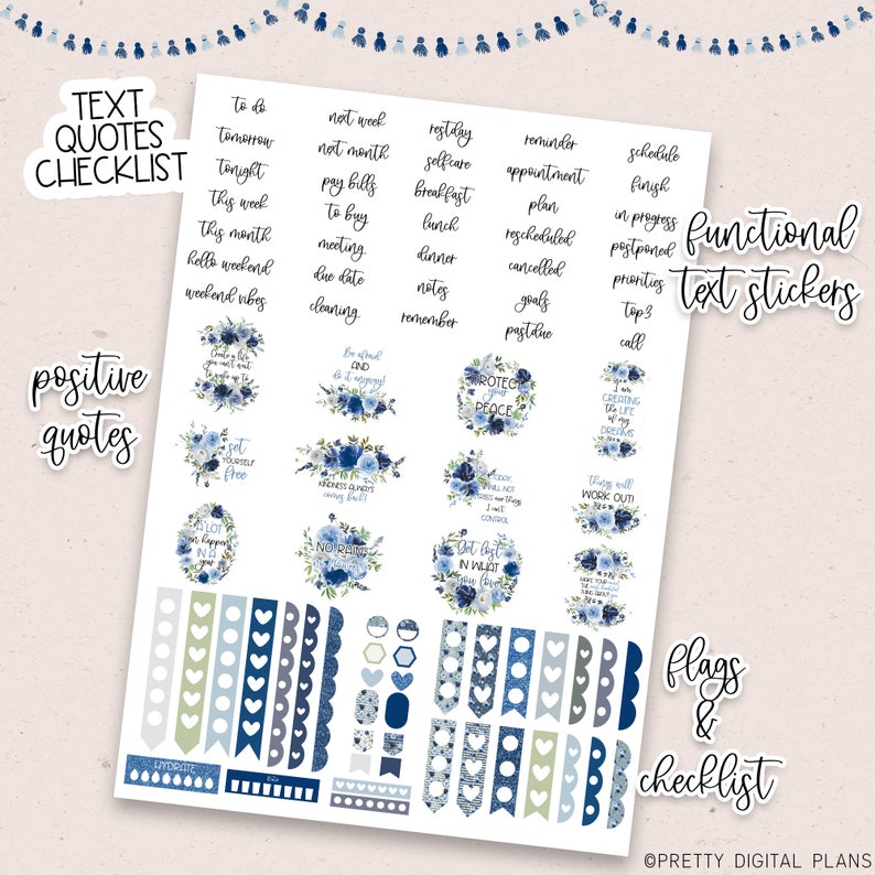 Blue Digital Stickers Goodnotes Floral Sticker Book - Etsy