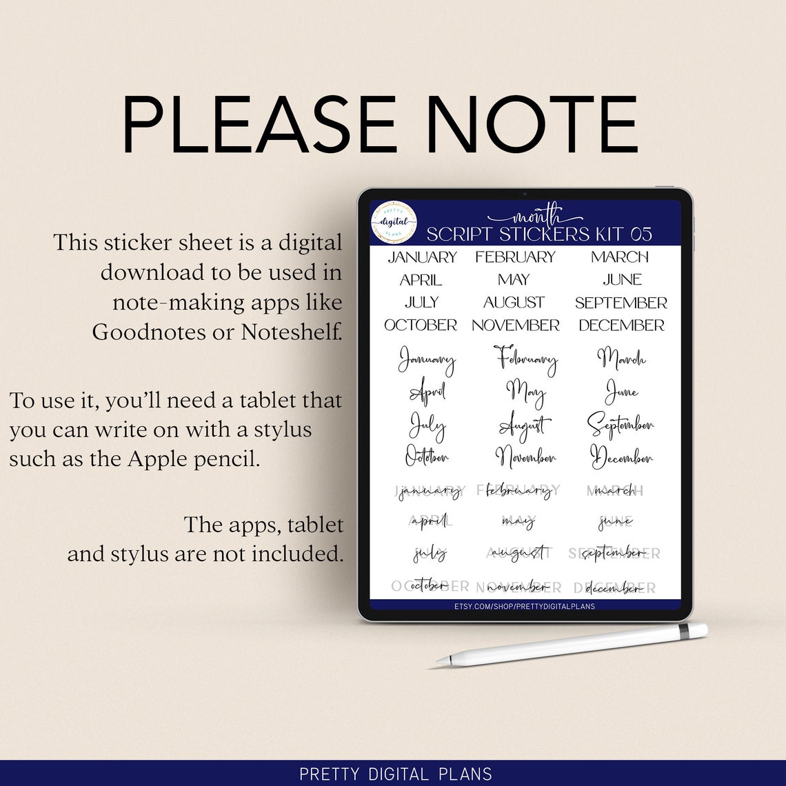 Month Digital Stickers Goodnotes Pre Cropped & Elements Collection ...