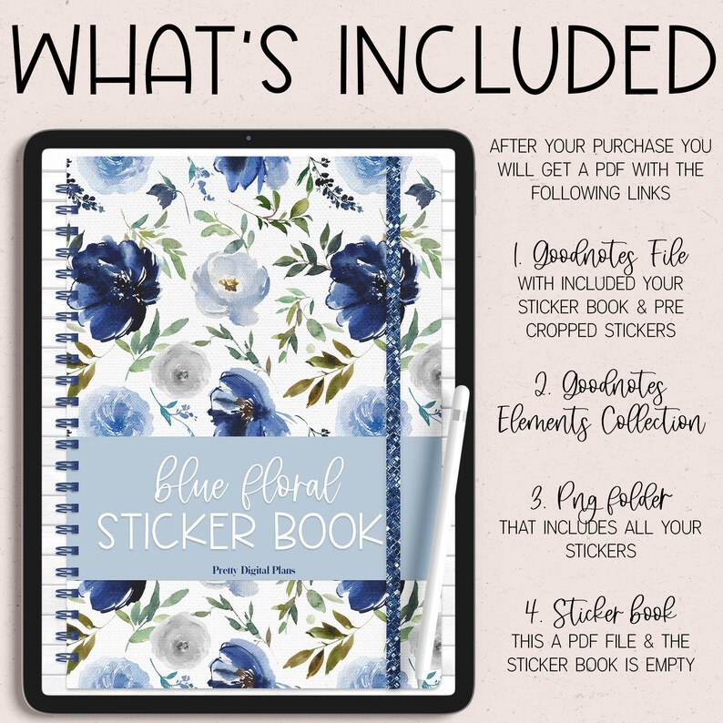 Blue Digital Stickers Goodnotes Floral Sticker Book - Etsy