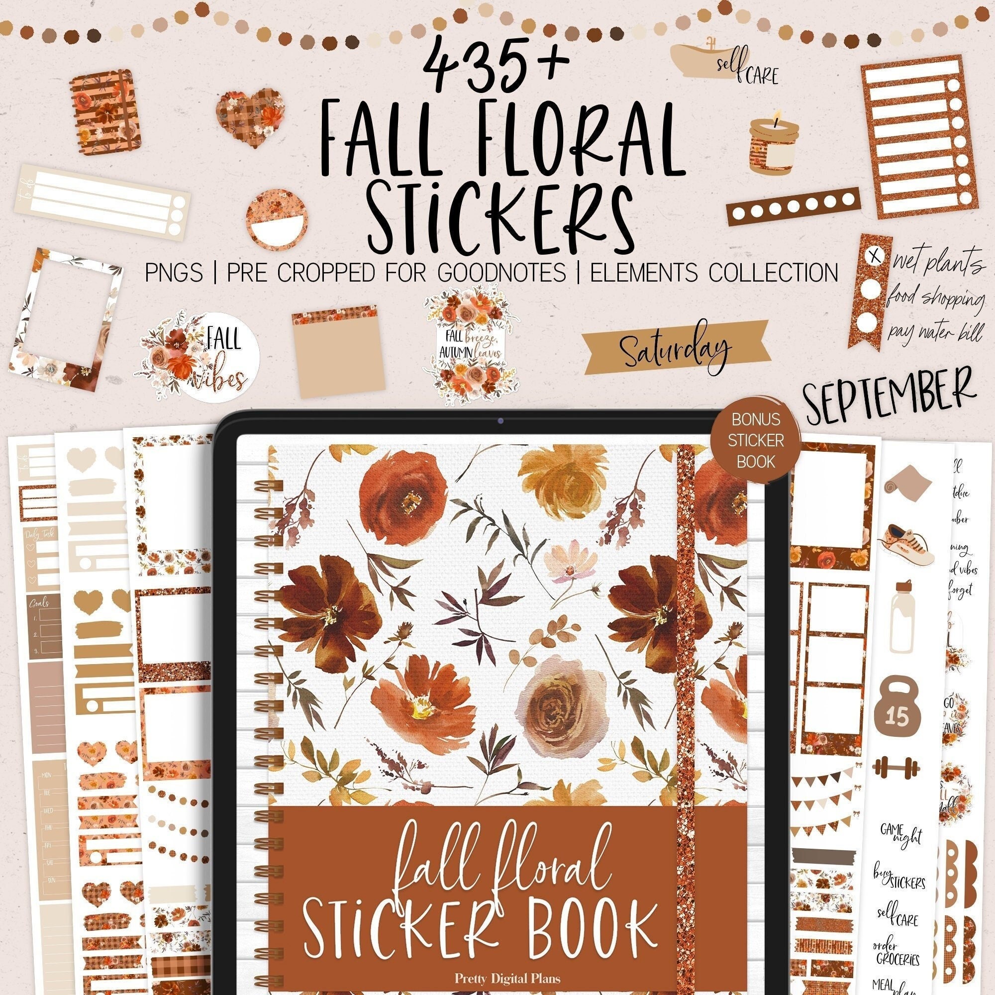Fall Digital Stickers Goodnotes Floral Sticker Book Autumn Planner ...