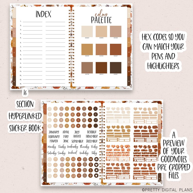 Fall Digital Stickers Goodnotes Floral Sticker Book Autumn - Etsy