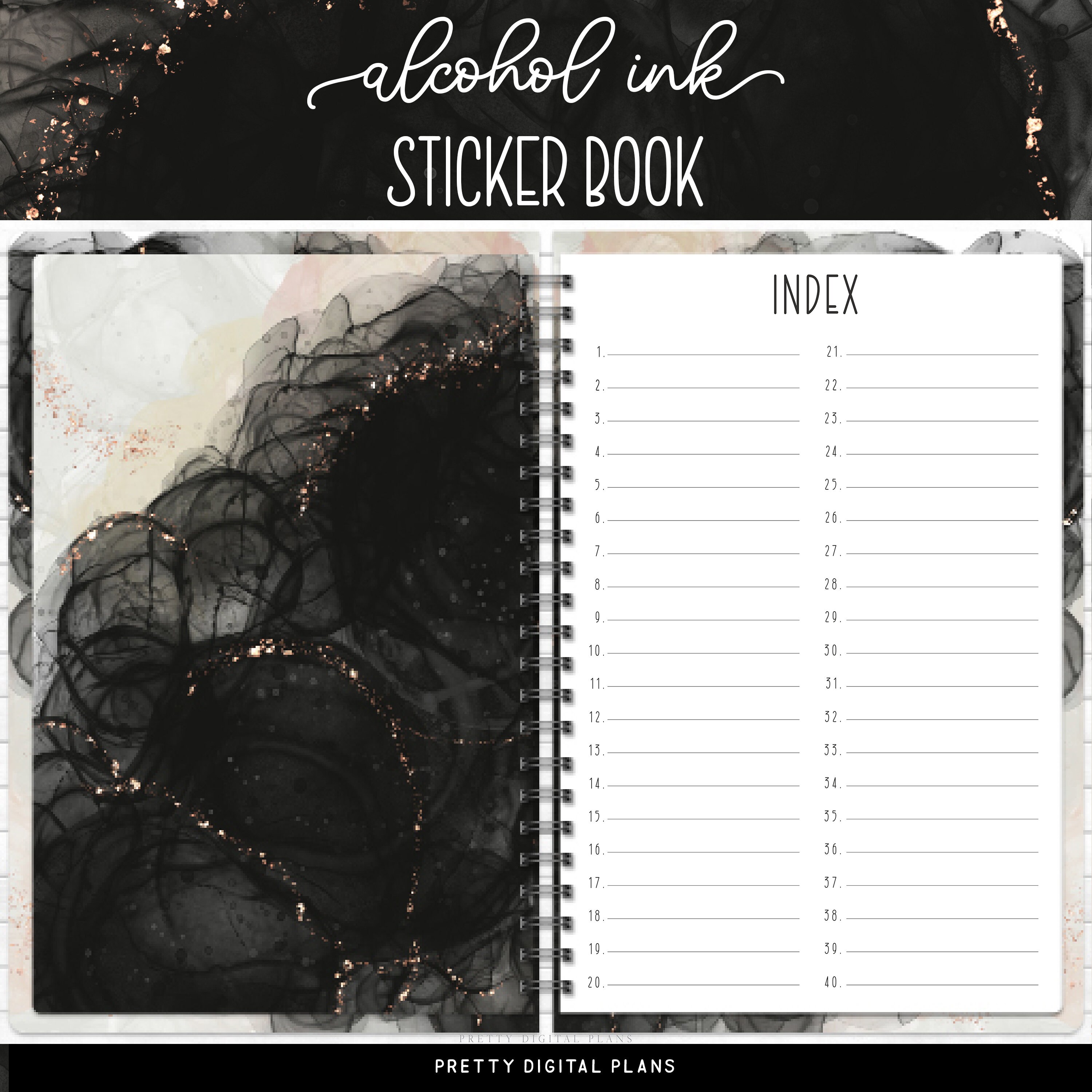 Black Rose Gold Alcohol Ink Digital Sticker Book for - Etsy