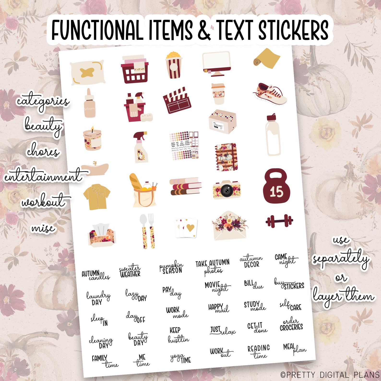 Autumn Digital Stickers Goodnotes Floral Sticker Book Pumpkin Planner ...