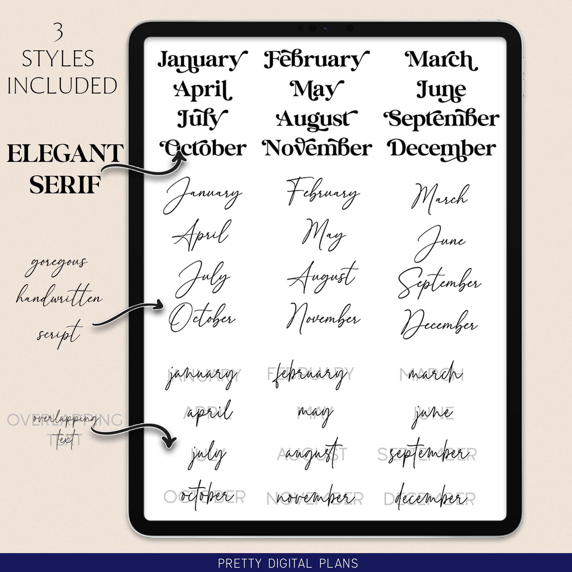 Digital Months Sticker Goodnotes Pre-cropped Digital Planner Stickers ...