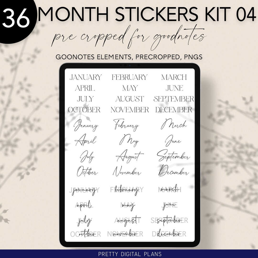 Month Digital Stickers for Goodnotes Pre Cropped & Elements - Etsy