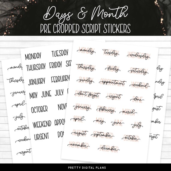 Days of the Week Script Stickers for Digital Planning Pre - Etsy