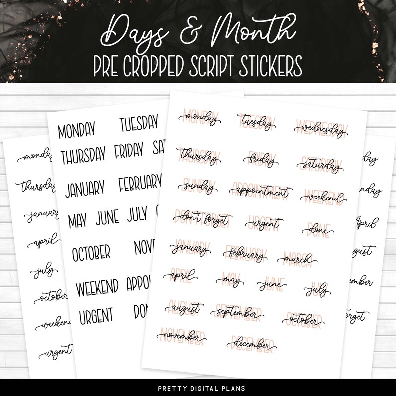 Days of the Week Script Stickers for Digital Planning Pre Cropped ...