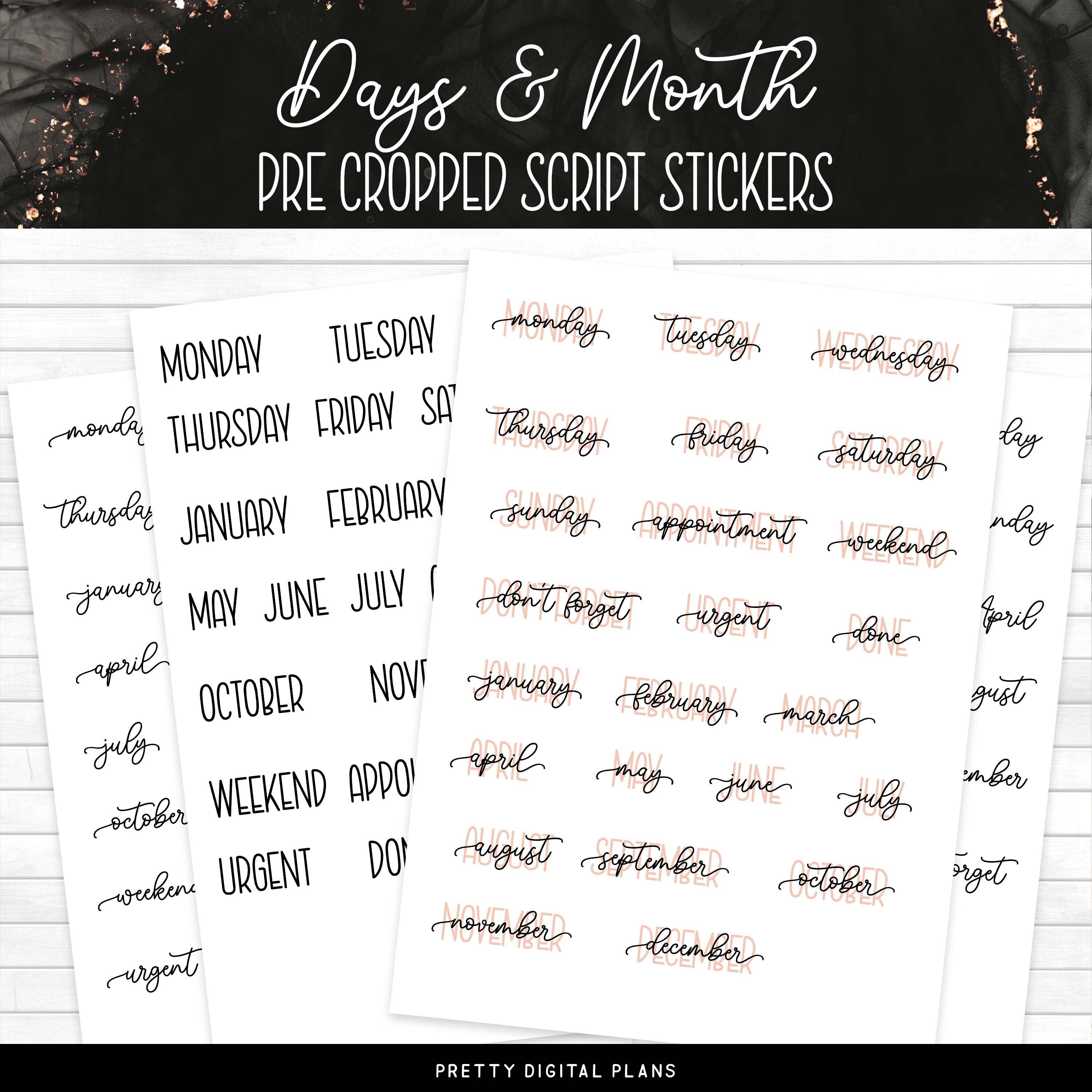 Days of the Week Script Stickers for Digital Planning Pre Cropped ...