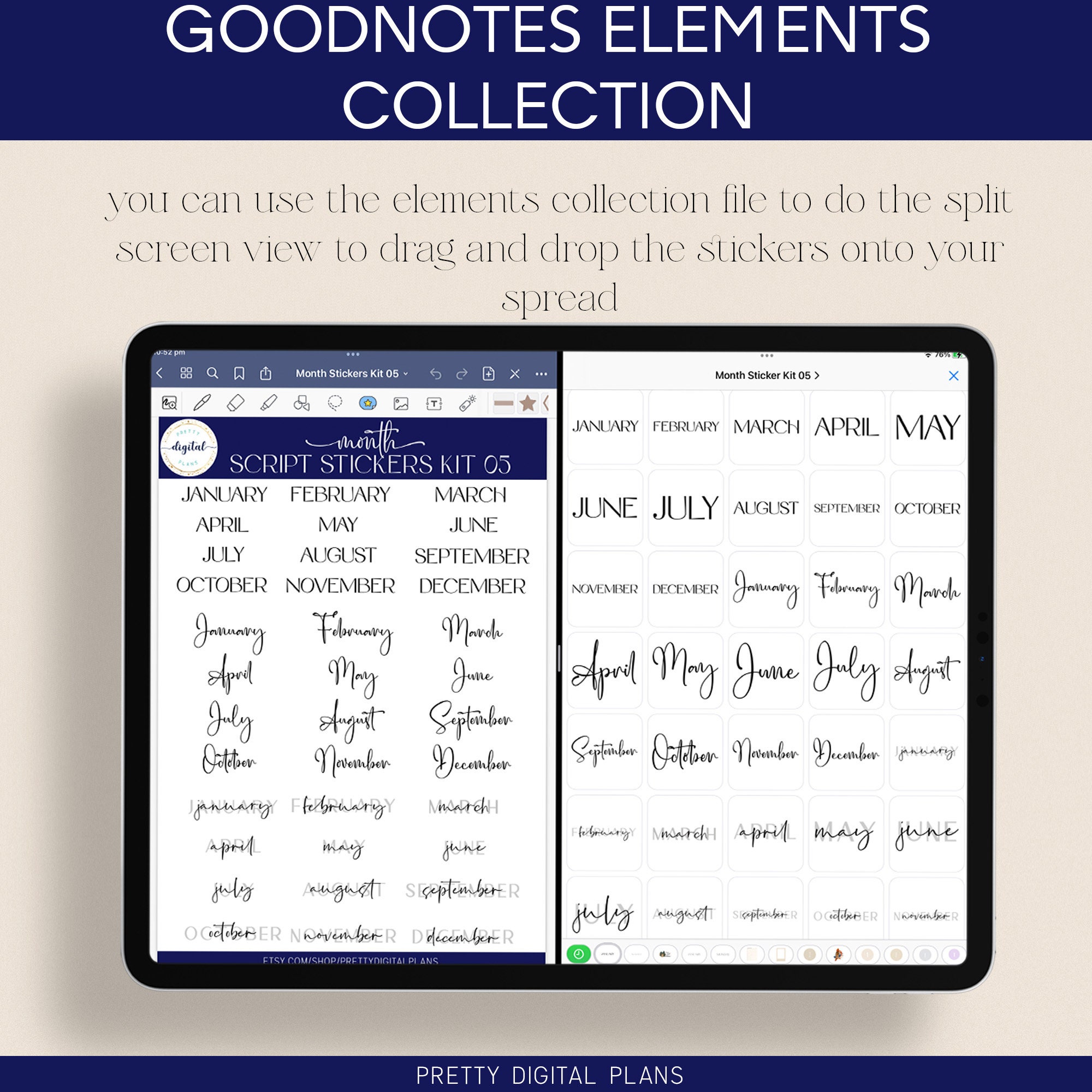 Month Digital Stickers Goodnotes Pre Cropped & Elements Collection ...