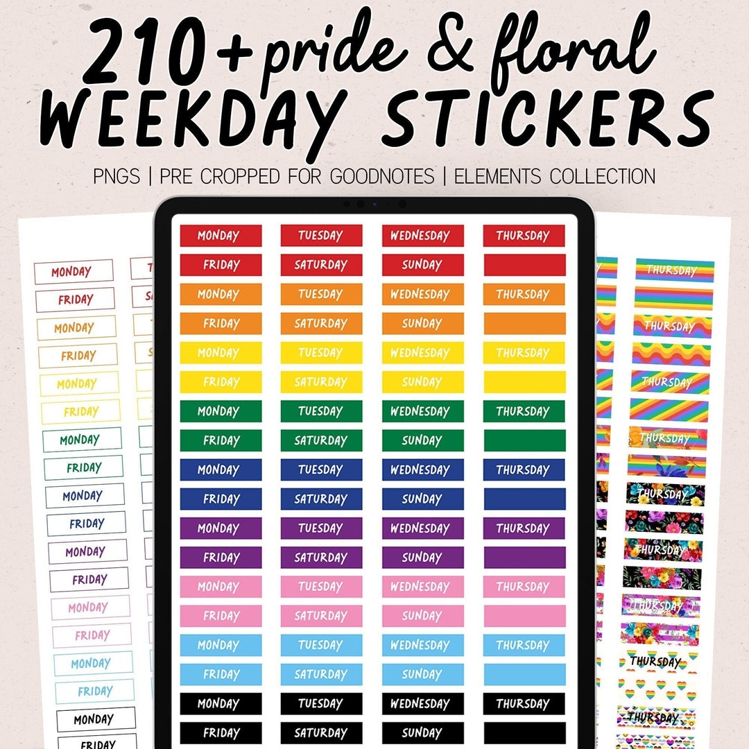 Pride Weekday Digital Stickers Goodnotes Precropped Floral Days of the ...