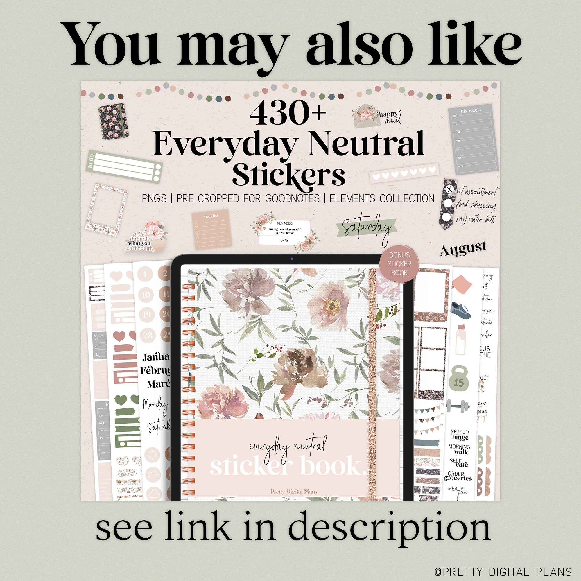 14 Neutral Floral Digital Notebook Cover Goodnotes Elements Collection ...