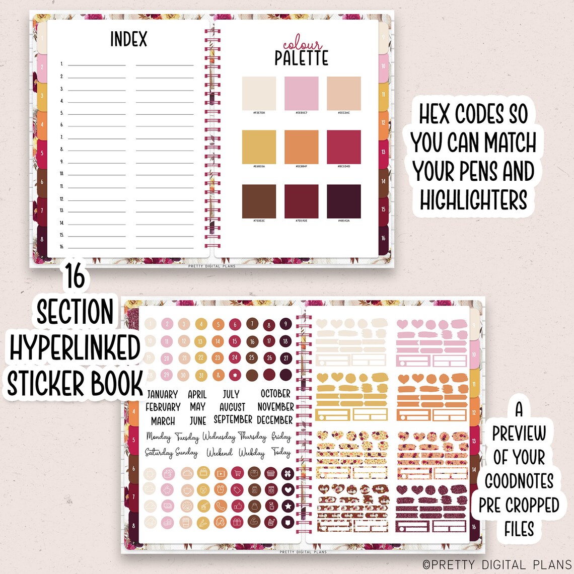 Autumn Digital Stickers Goodnotes Floral Sticker Book - Etsy