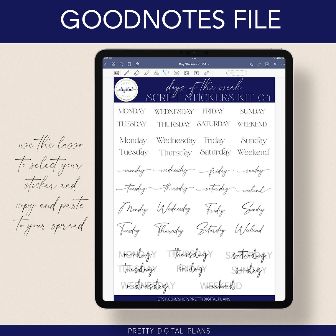 Days of the Week Digital Stickers for Goodnotes Digital Planner ...
