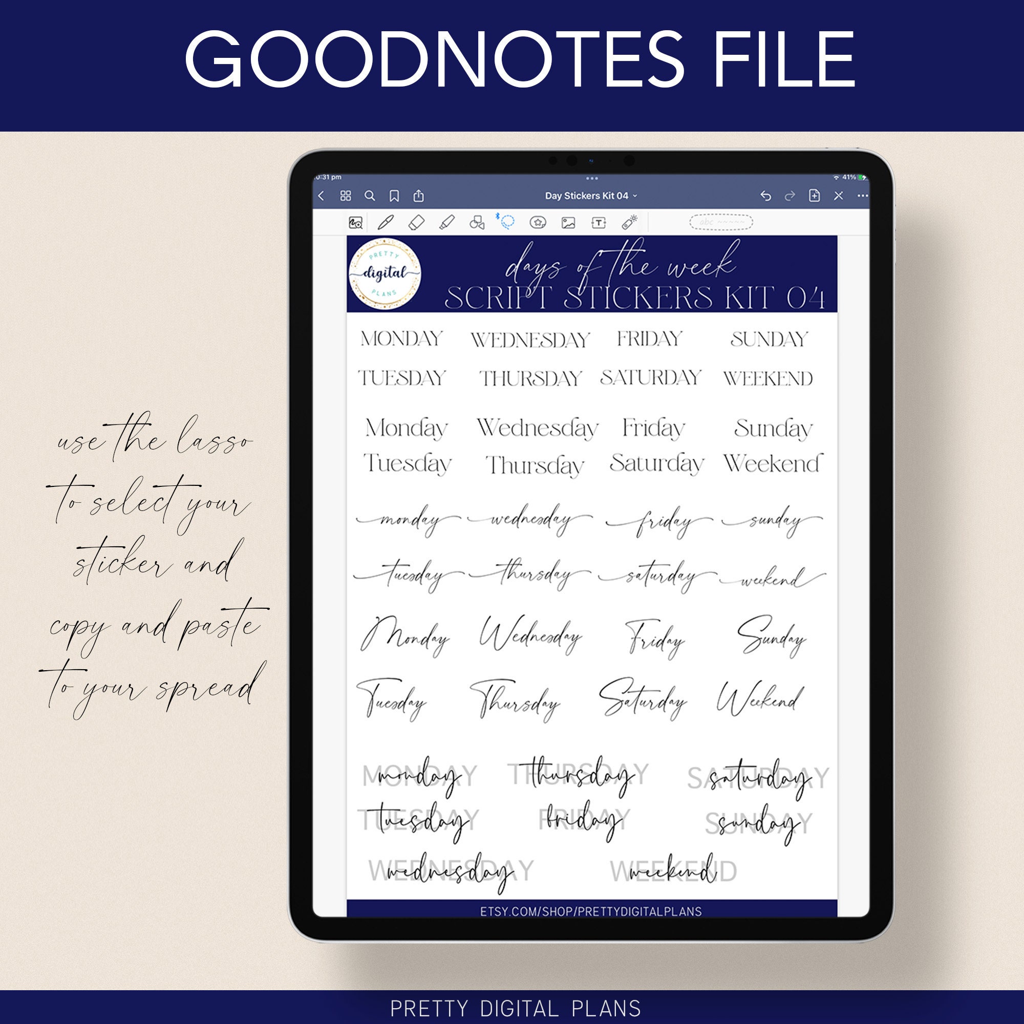 Days of the Week Digital Stickers for Goodnotes Digital Planner ...