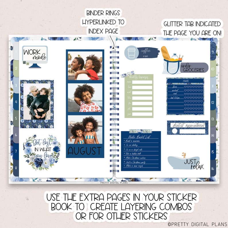 Blue Digital Stickers Goodnotes Floral Sticker Book - Etsy