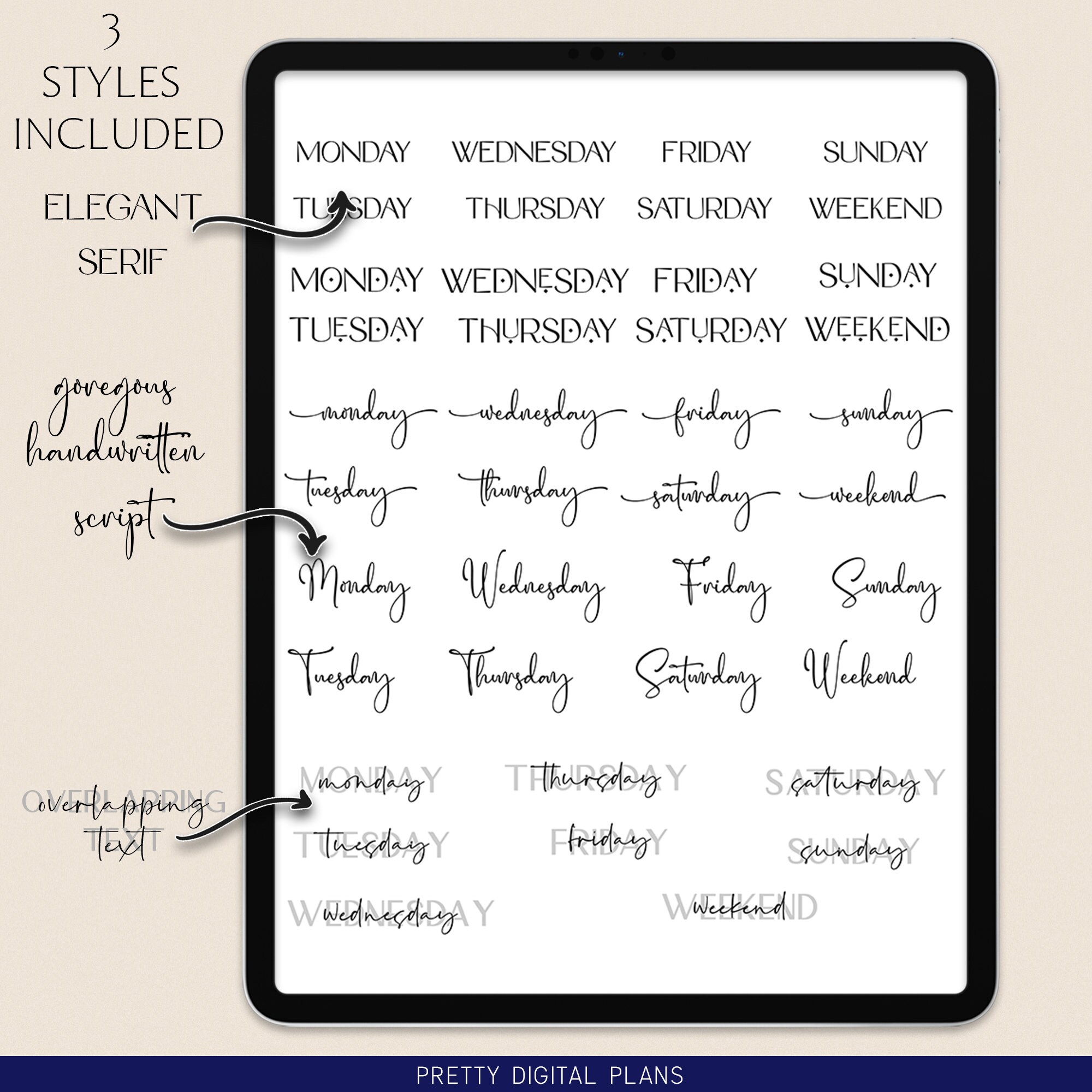 Days of the Week Digital Stickers for Goodnotes Precropped Elements ...