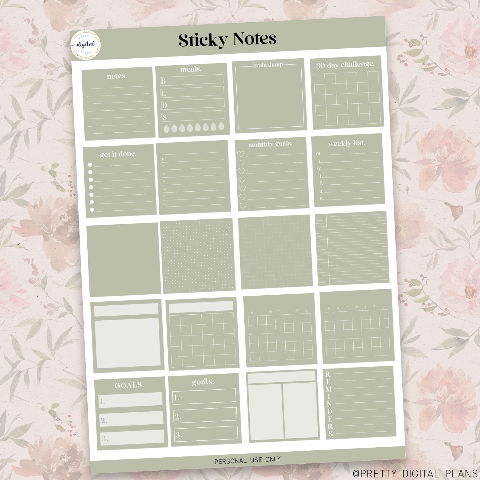 Sage Green Digital Sticky Notes Precropped Goodnotes - Etsy