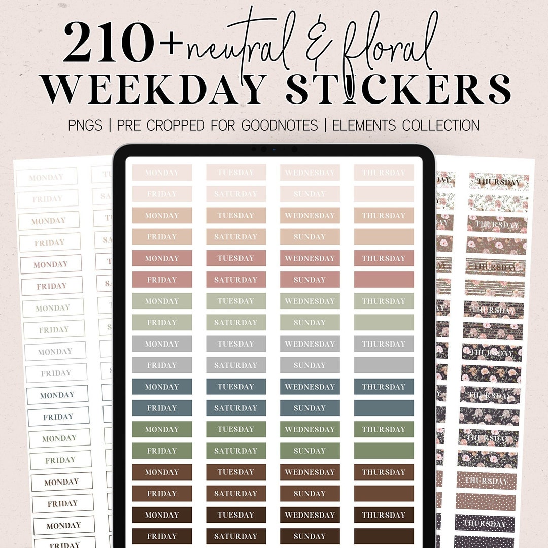 Neutral Weekday Digital Stickers Goodnotes Precropped Floral Days of ...