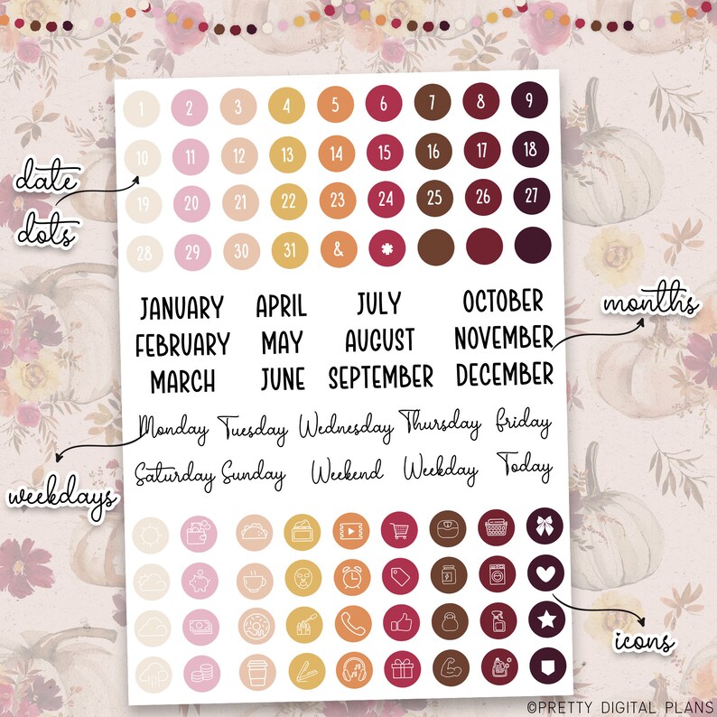 Autumn Digital Stickers Goodnotes Floral Sticker Book Pumpkin Planner ...