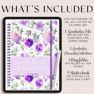 Purple Digital Stickers Goodnotes Floral Planner Sticker Book Glitter ...