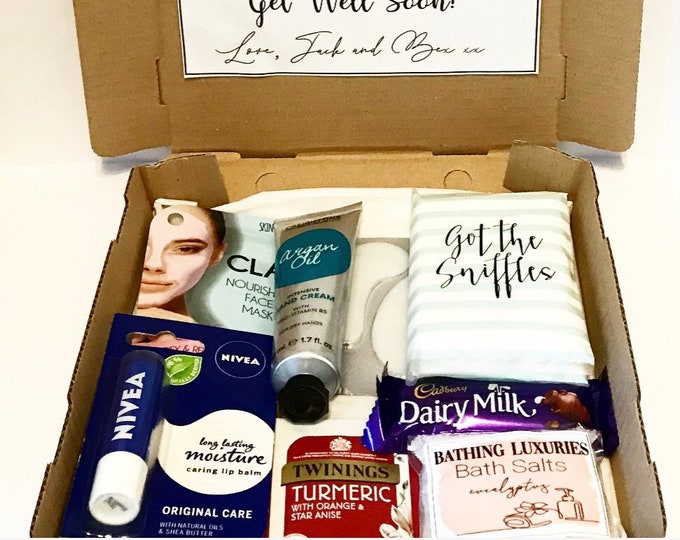Get Well Soon Gift Box Pamper Hamper Spa Relaxation Cough Cold Flu Hug ...