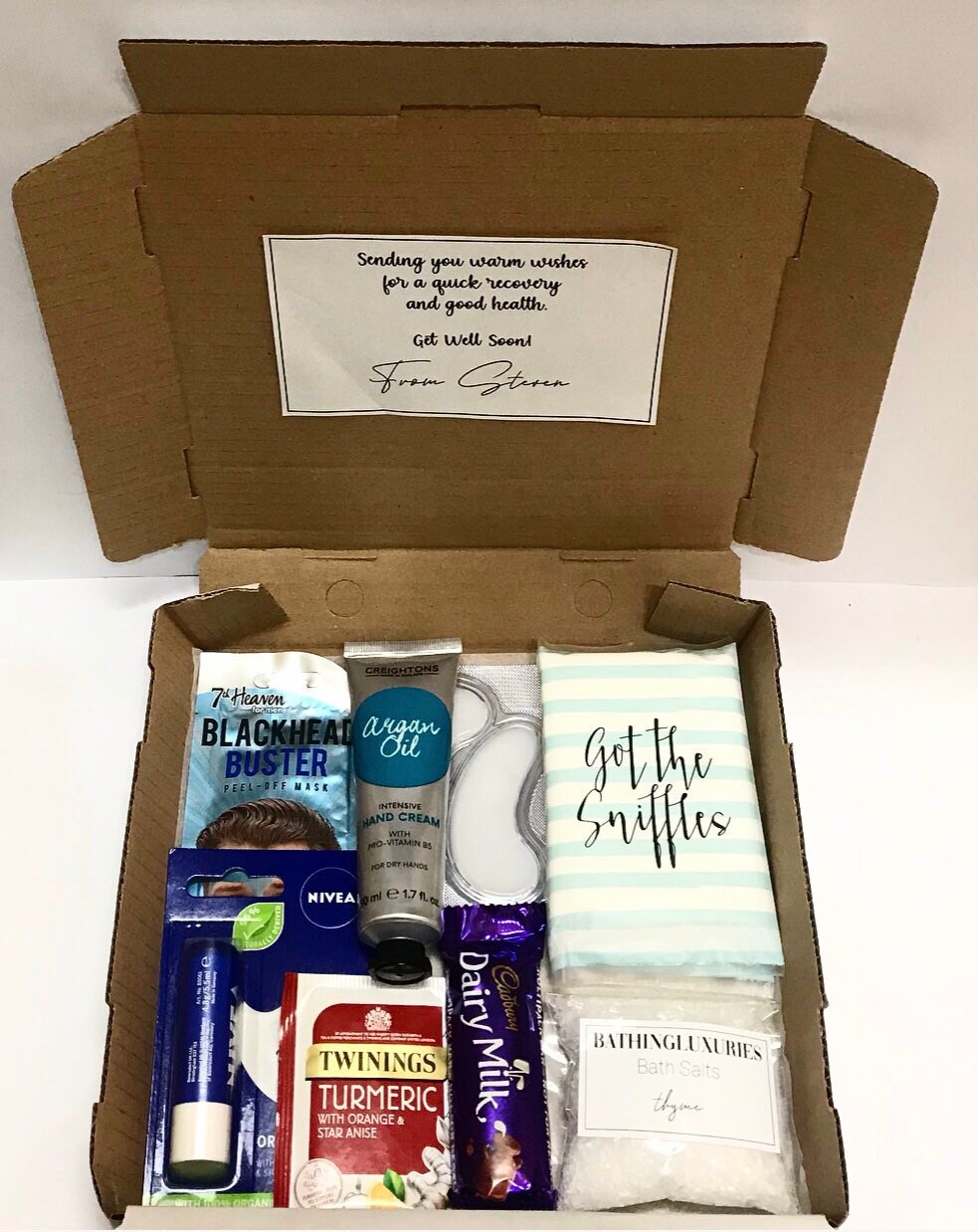 Get Well Soon Gift Box Pamper Hamper Spa Relaxation Cough Cold Flu Hug ...
