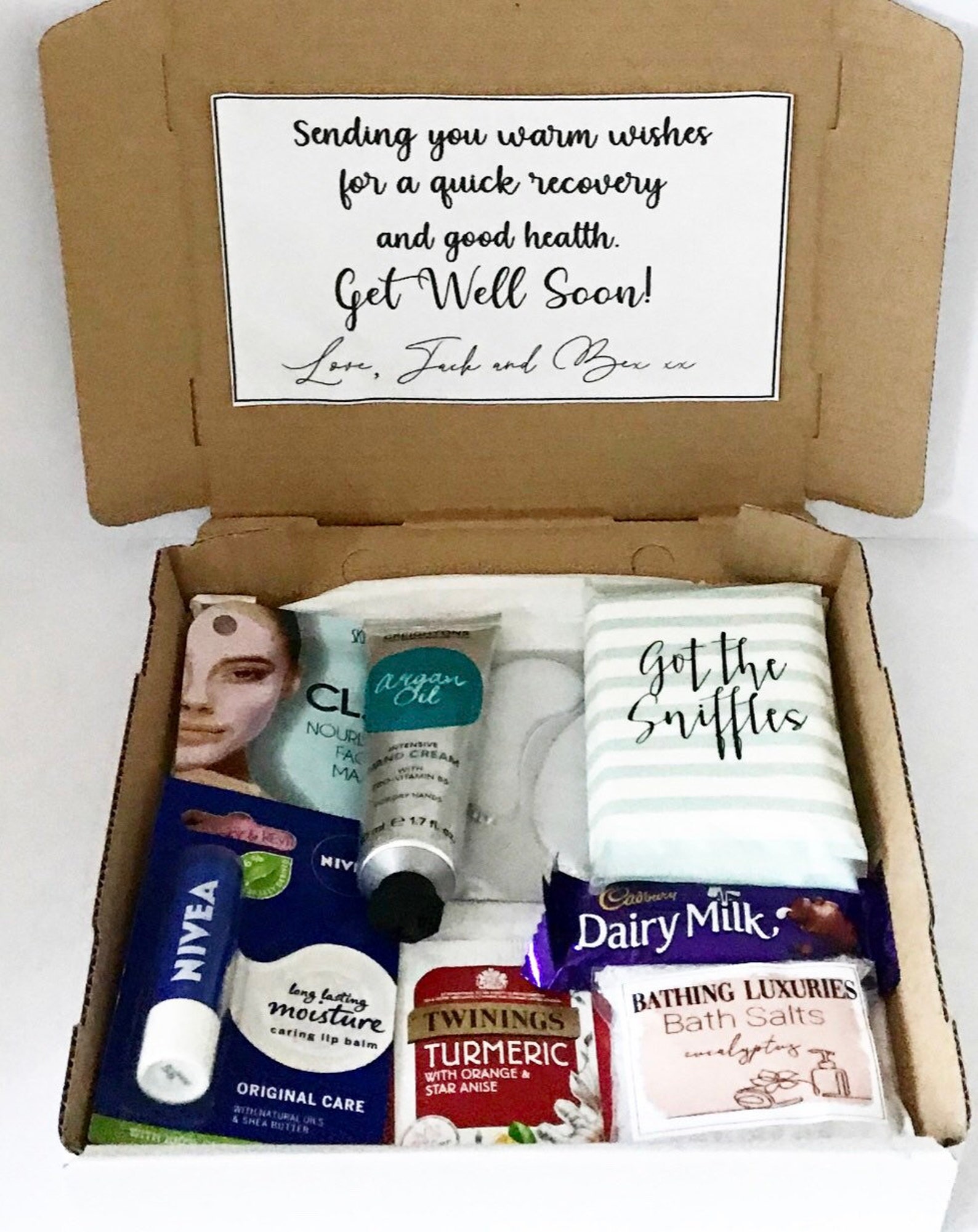 Get Well Soon Gift Box Pamper Hamper Spa Relaxation Cough Cold Flu Hug ...