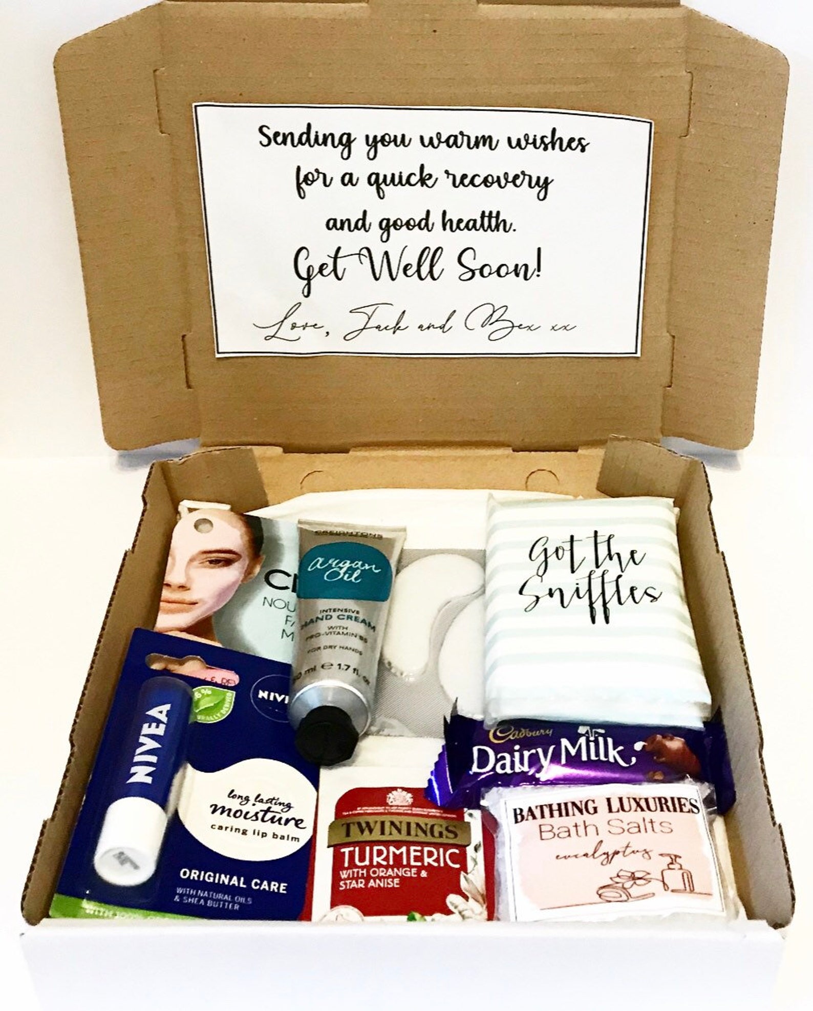 Get Well Soon Gift Box Pamper Hamper Spa Relaxation Cough Cold Flu Hug ...