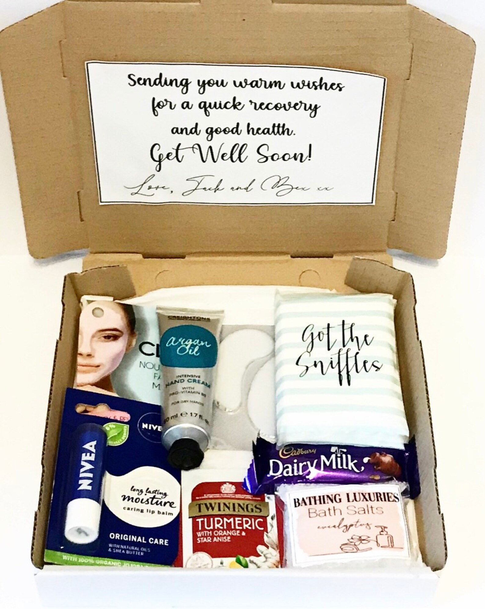 Get Well Soon Gift Box Pamper Hamper Spa Relaxation Cough Cold Flu Hug ...