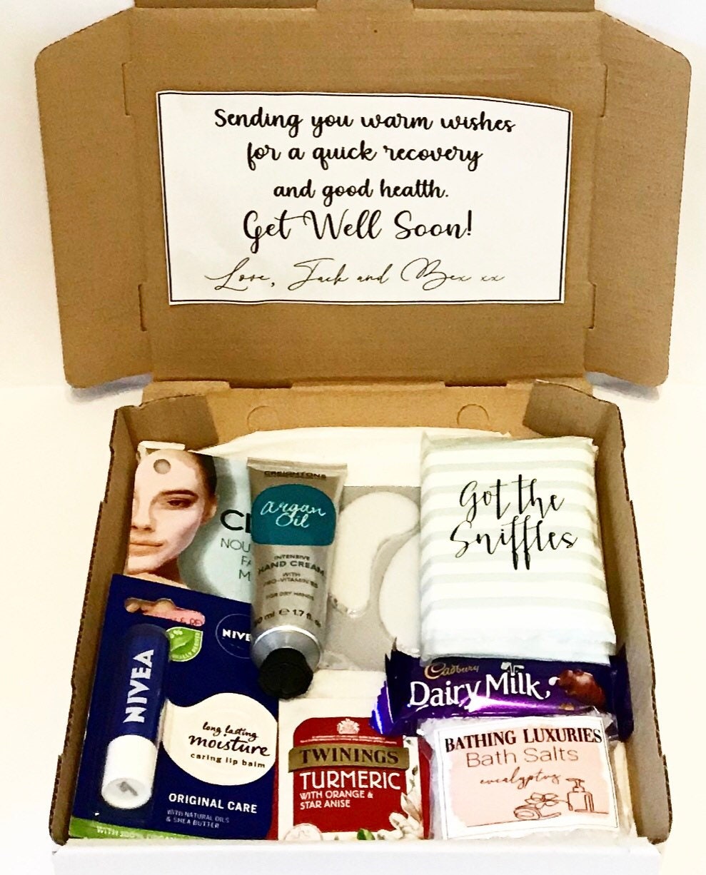Get Well Soon Gift Box Pamper Hamper Spa Relaxation Cough Cold Flu Hug ...