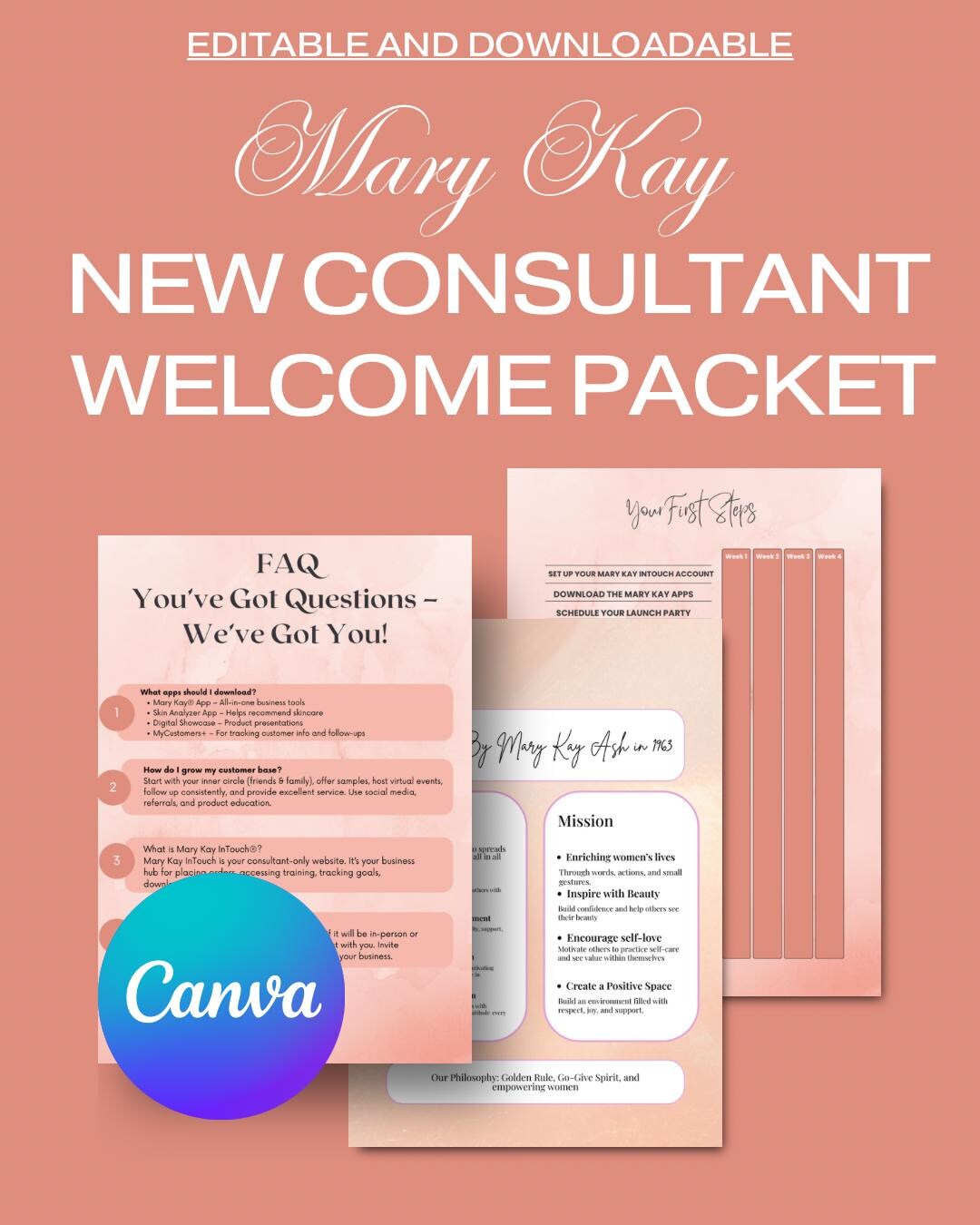 Mary Kay New Consultant Welcome Kit | Editable Canva Templates (PDF ...