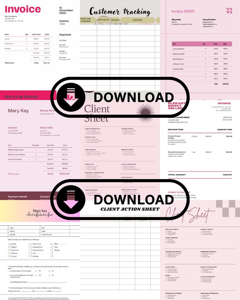 Mary Kay Business Templates Canva | Client Record, Intake, Invoice ...