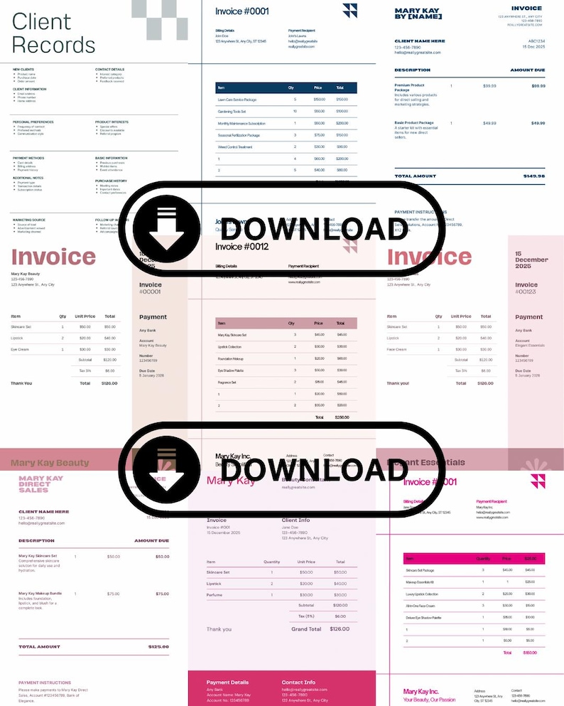 Mary Kay Business Templates Canva | Client Record, Intake, Invoice ...