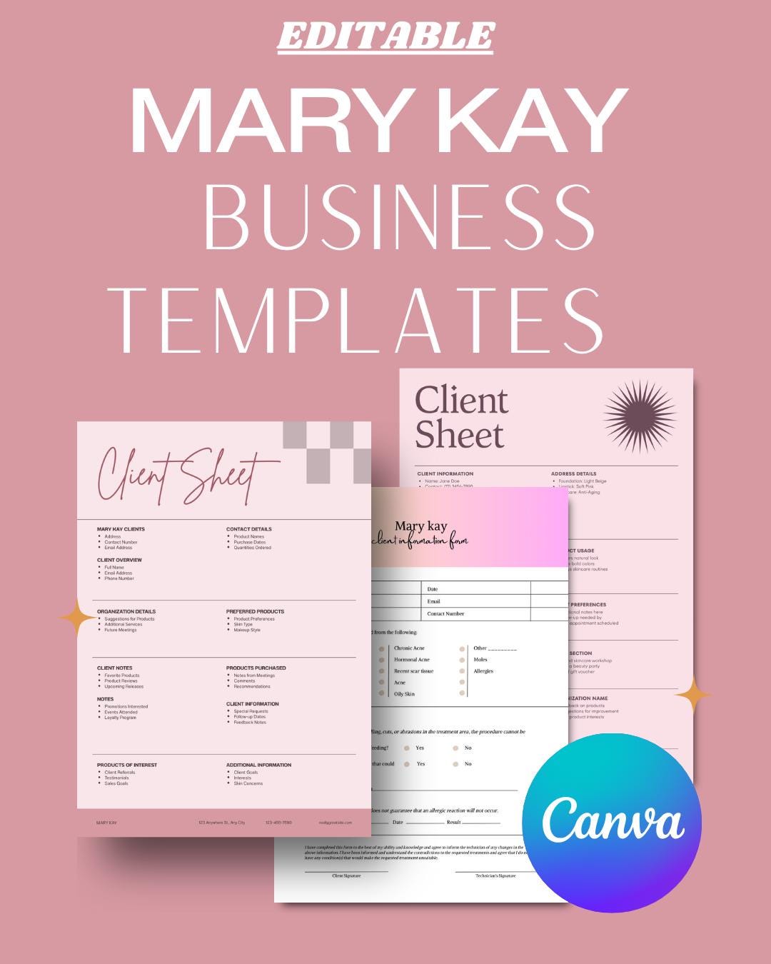 Mary Kay Business Templates Canva | Client Record, Intake, Invoice ...
