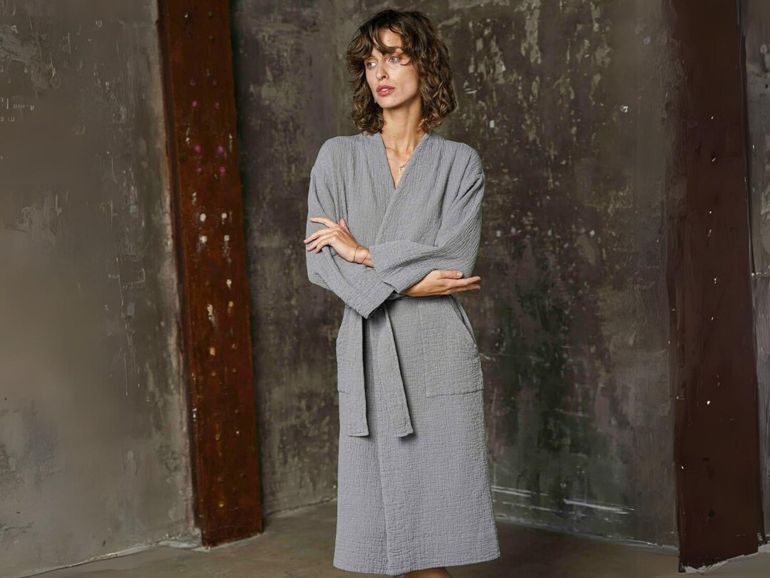 Luxury Grey Women Robe slate, Cotton Robe, 100% Cotton, Grey Bathrobe ...