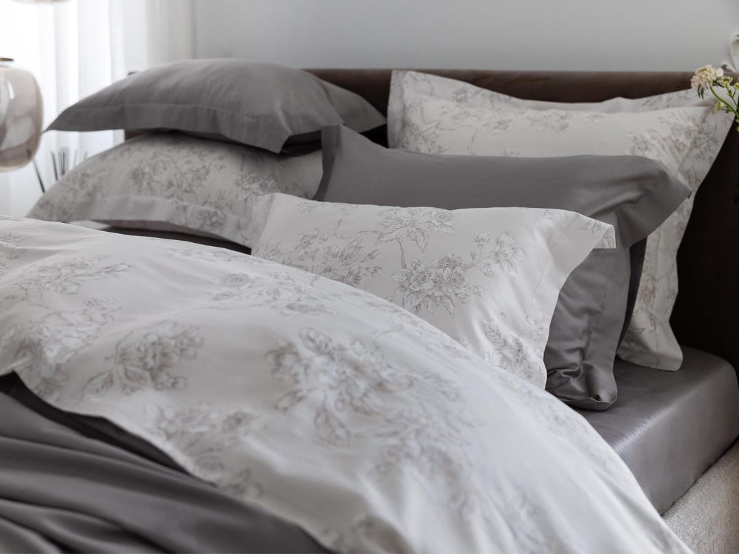 Cotton Sateen Bedding Set Beige Color Cotton Duvet Cover Set Floral ...