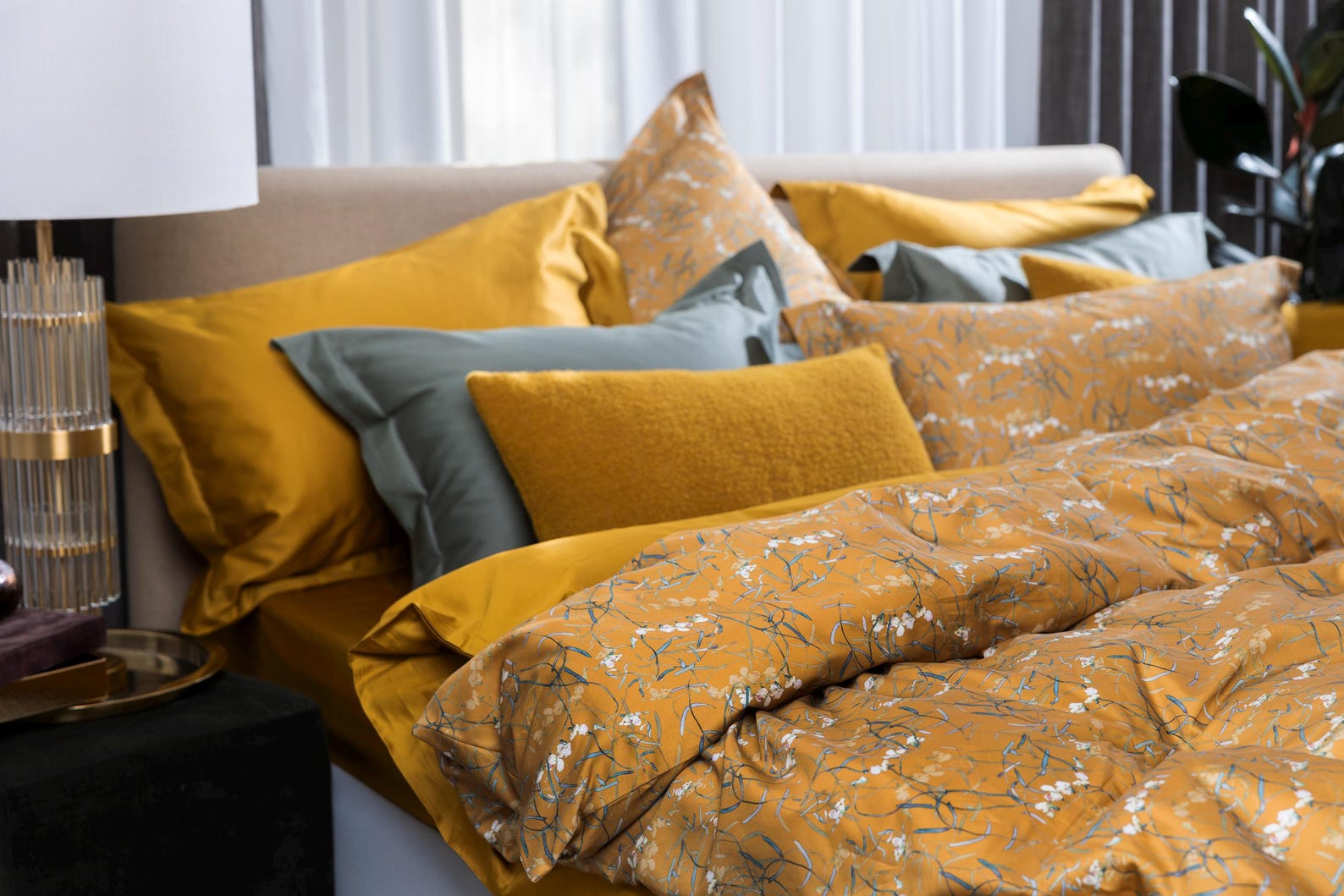 Floral Cotton Duvet Cover Set "dreamy - Ochre" Yellow Bed Linen Set - Etsy