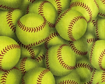 Softball Fabric Happy Softball and Friends Pink by Clayvision Softball ...