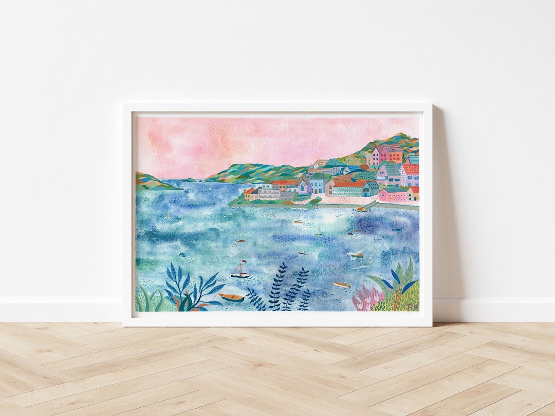 Salcombe, Devon, Landscape Painting, Botanical Print, Harbour, Wall Art ...