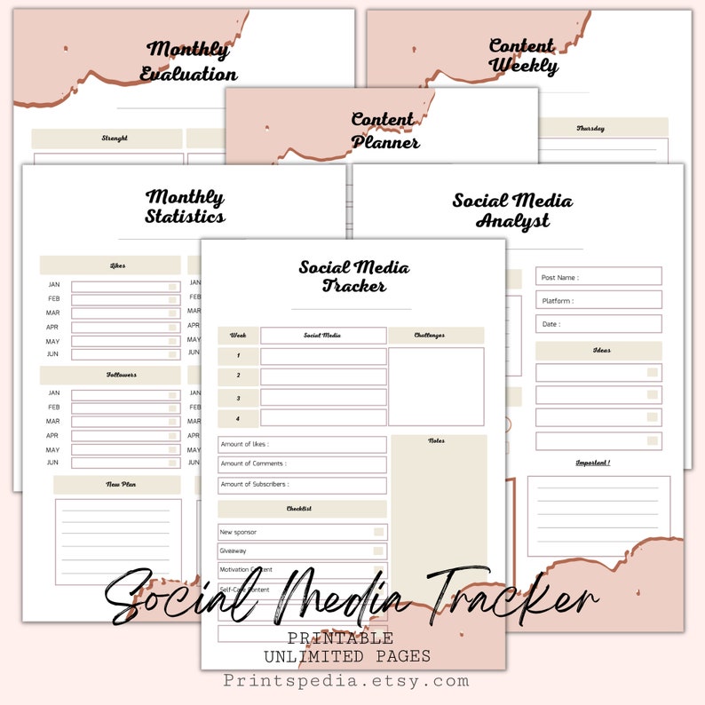 Printable Facebook Tracker Instagram Planner Pinterest Tracker Youtube ...