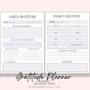 Gratitude Printable Planner, Gratitude Planner, Daily Gratitude Log ...