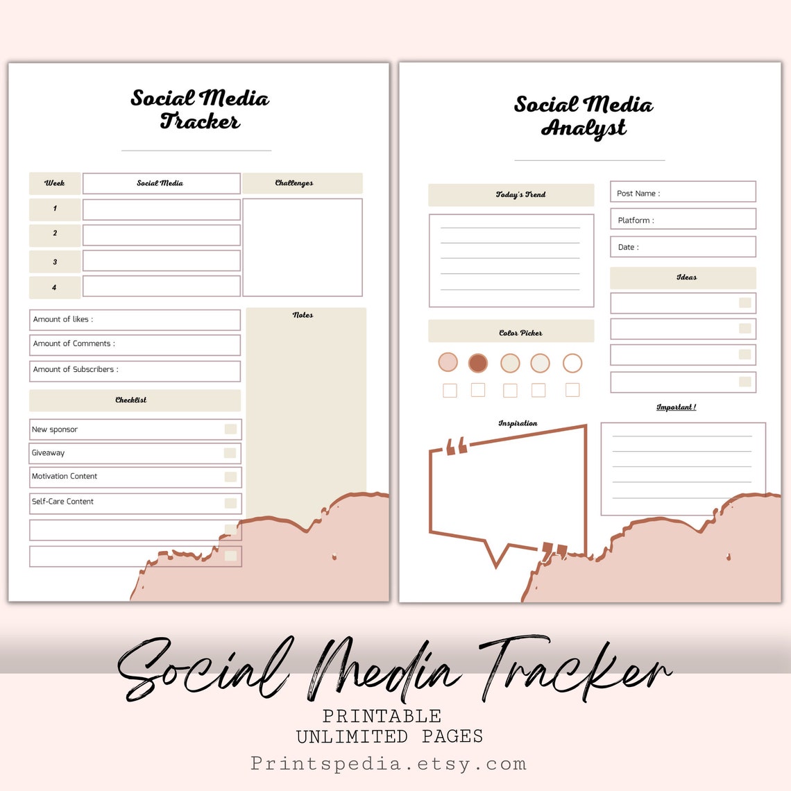 Printable Facebook Tracker Instagram Planner Pinterest Tracker Youtube ...