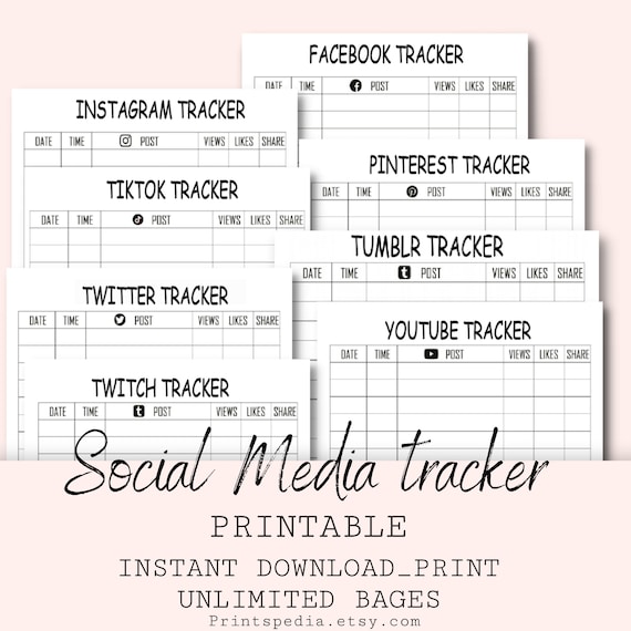 Printable Facebook Tracker Instagram Planner Pinterest Tracker | Etsy