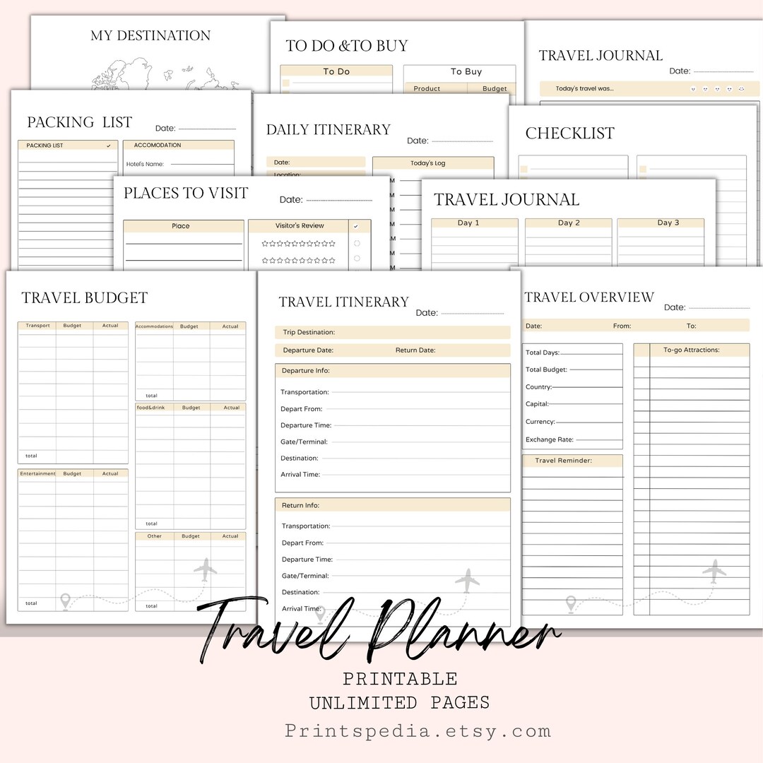 Travel Planner, Travel Itinerary, Travel Journal, Place to Visit Insert ...